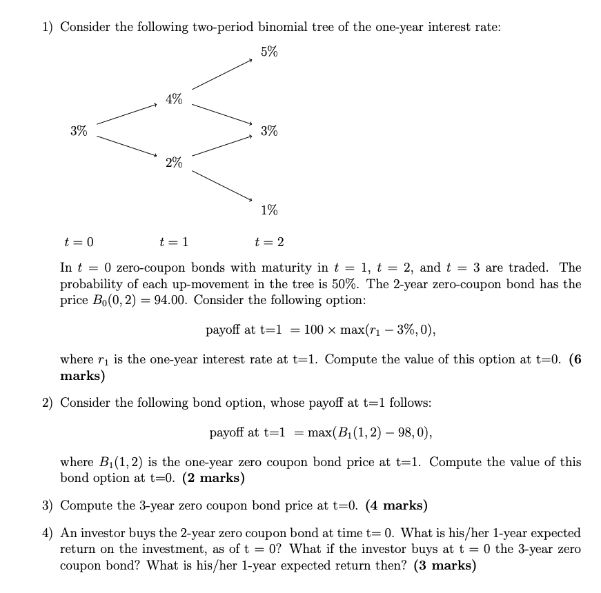 Solved 1) Consider the following two-period binomial tree of | Chegg.com