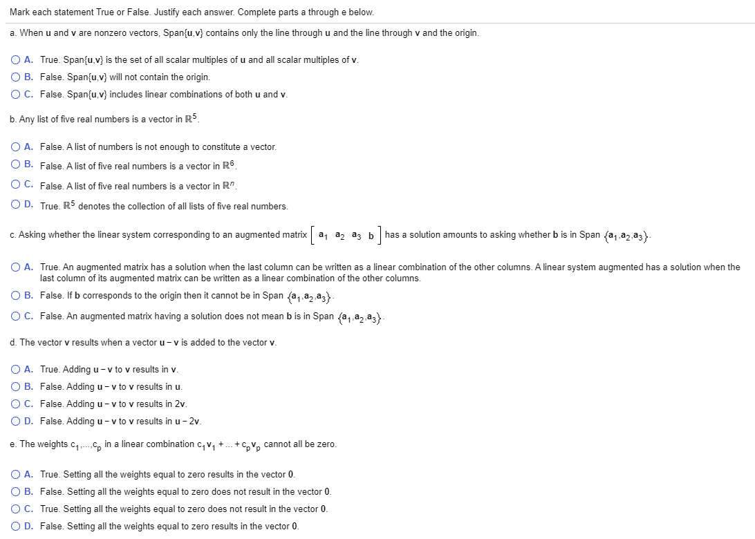 Solved Mark each statement True or False. Justify each | Chegg.com