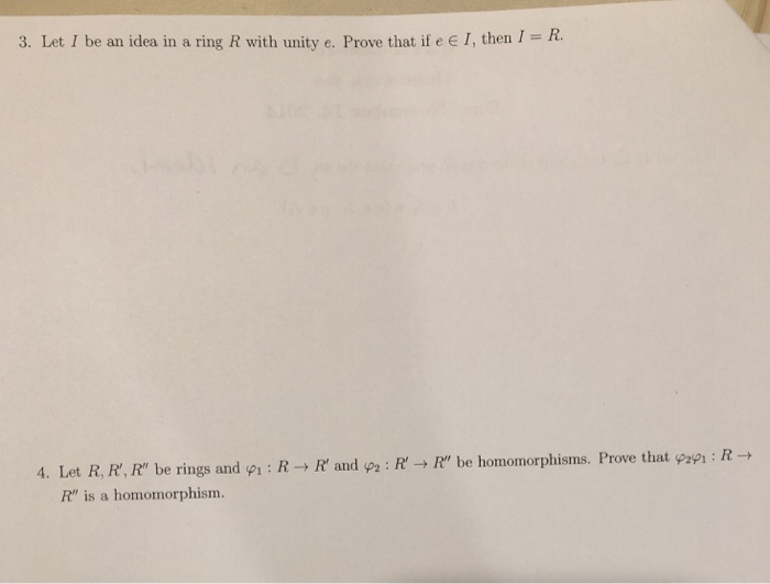 Solved 3. Let I be an idea in a ring R with unity e. Prove | Chegg.com