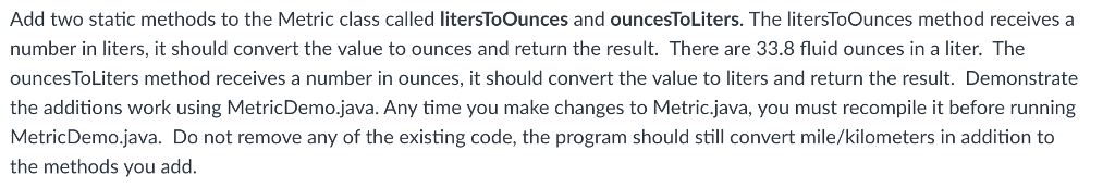 Solved Help needed related java ! Thanx Metric Class | Chegg.com