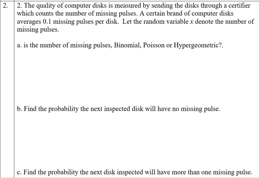 Solved 2. 2. The quality of computer disks is measured by | Chegg.com