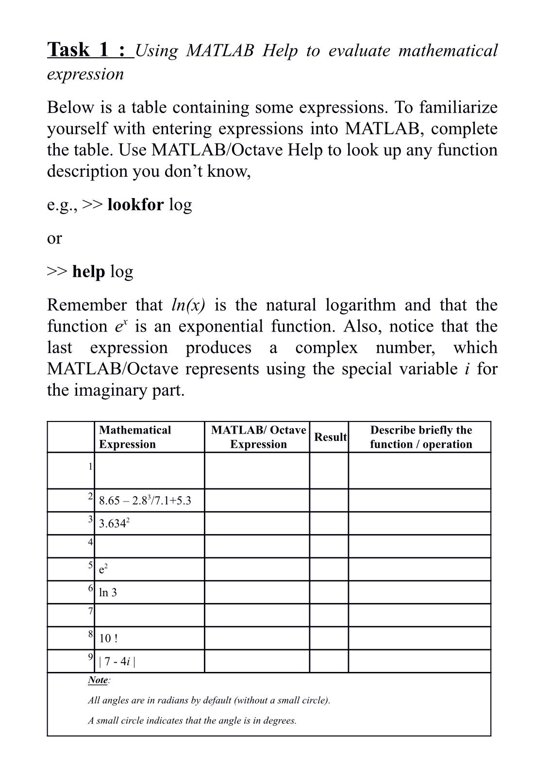 Solved Task 1 : Using MATLAB Help to evaluate mathematical | Chegg.com