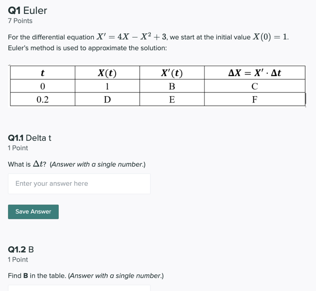 Solved Q1 Euler 7 Points = For the differential equation X' | Chegg.com