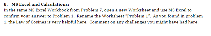 Solved 8. MS Excel and Calculations: In the same MS Excel | Chegg.com