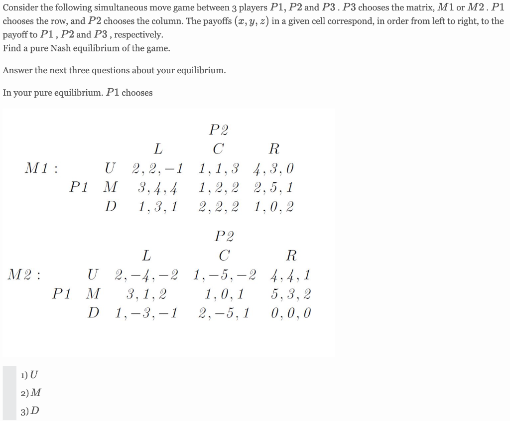 Solved Consider the following simultaneous move game between | Chegg.com