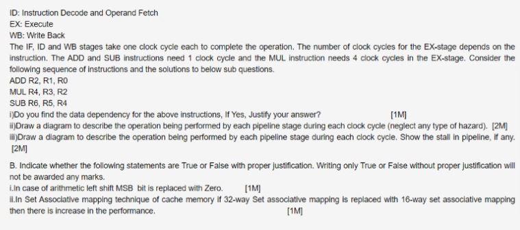 Solved ID: Instruction Decode and Operand Fetch EX: Execute | Chegg.com