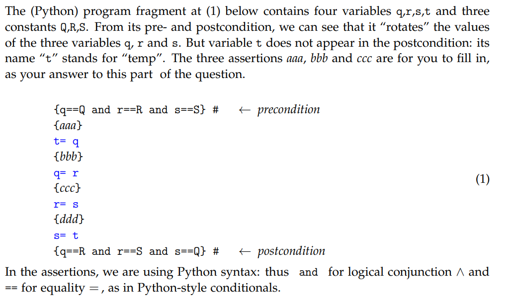 Solved The (Python) program fragment at (1) below contains | Chegg.com