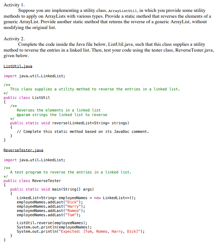 Solved Activity 1. Suppose you are implementing a utility | Chegg.com