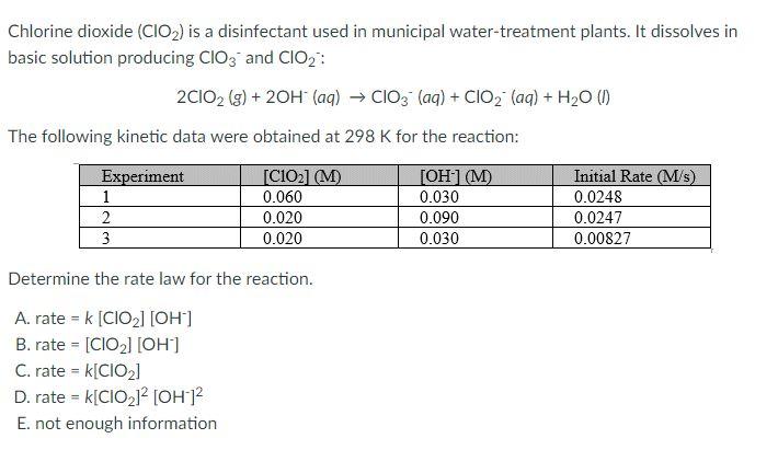 Solved Chlorine dioxide (ClO2) is a disinfectant used in | Chegg.com