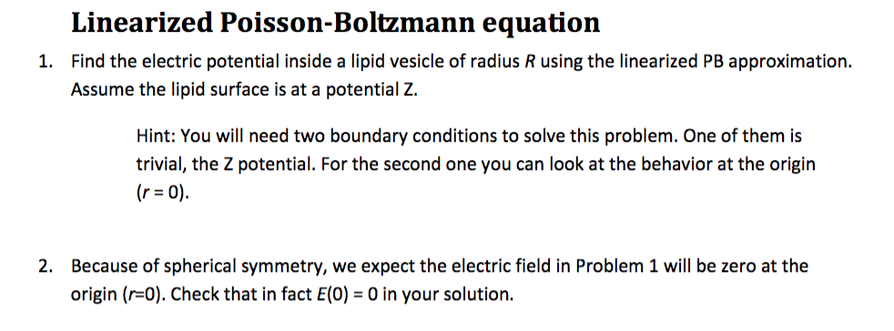 Linearized Poisson-Boltzmann equation Find the | Chegg.com