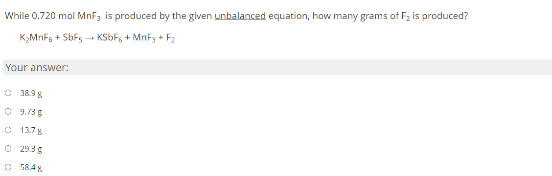 Solved While 0.720 mol MnF3 is produced by the given | Chegg.com