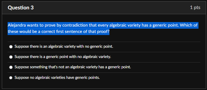 Solved Question 3 1 pts Alejandra wants to prove by | Chegg.com