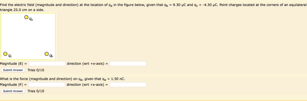 Solved Find the electric field magnitude and direction) at | Chegg.com