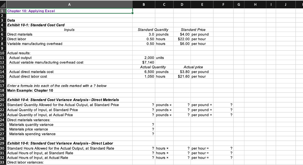 Solved 1 Chapter 10: Applying Excel 3 Data 4 Exhibit 10-1: | Chegg.com