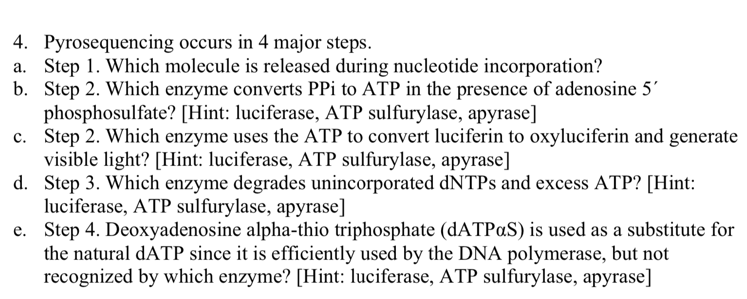 Solved 4. Pyrosequencing occurs in 4 major steps. a. Step 1. | Chegg.com