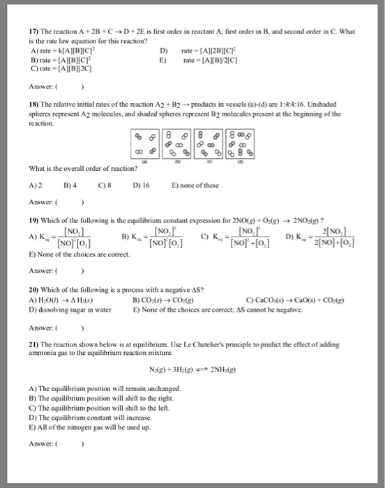 Solved 17) The reaction A + 2B+ C → D + 2E is first order in | Chegg.com