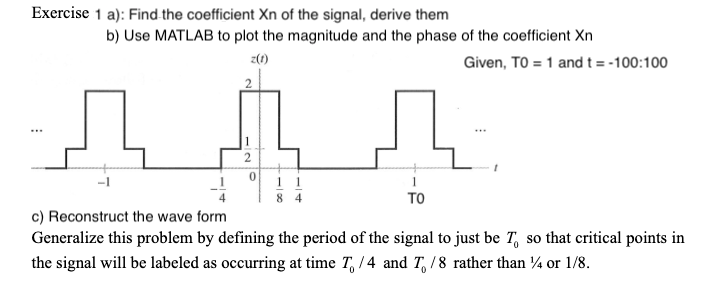 Solved Exercise 1 a): Find the coefficient Xn of the signal, | Chegg.com Solved Exercise 1 a): Find the coefficient Xn of the signal, | Chegg.com
