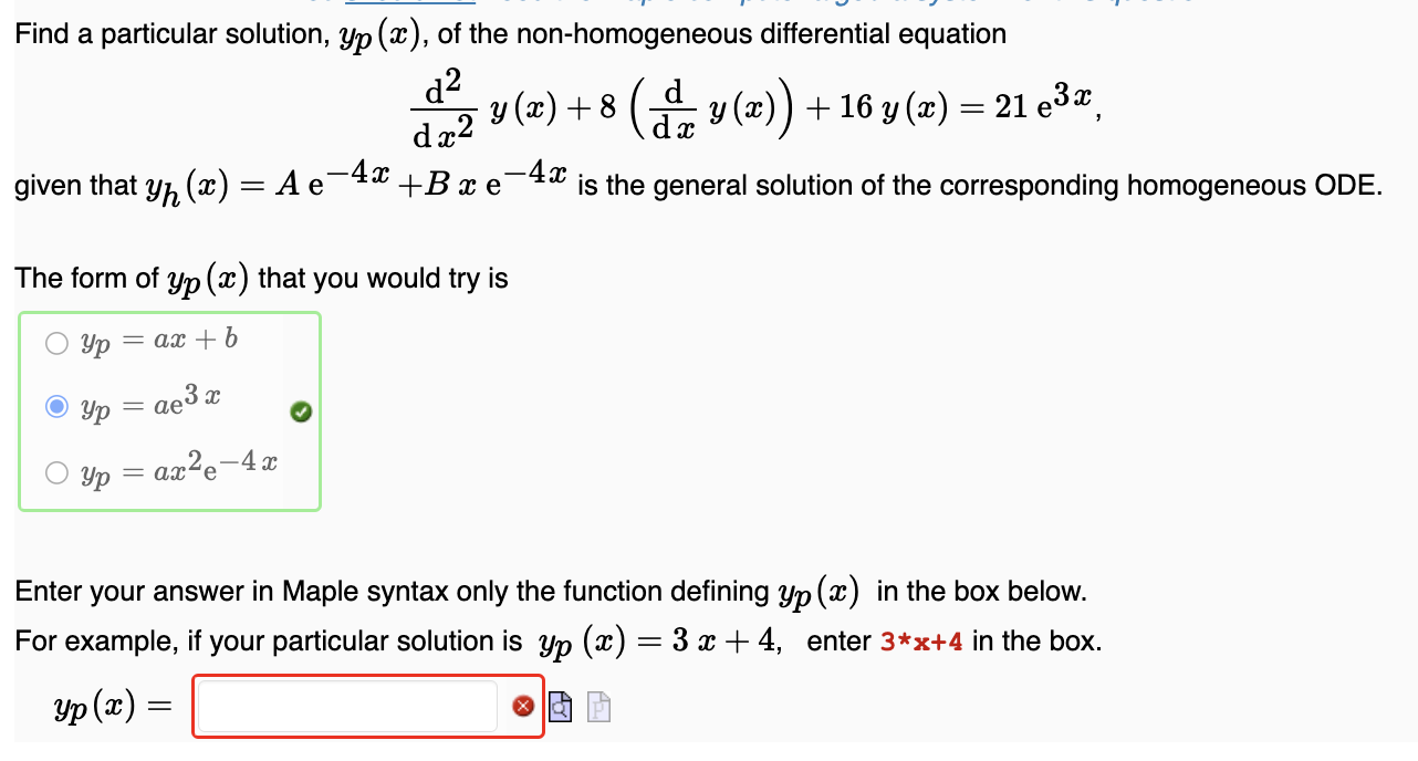 Solved Find a particular solution, yp(x), of the | Chegg.com