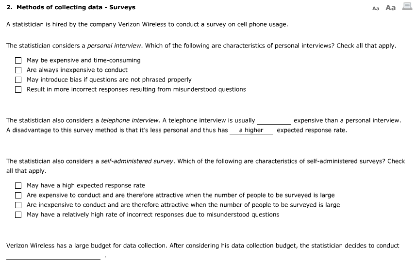 Solved 2. Methods of collecting data Surveys A statistician | Chegg.com