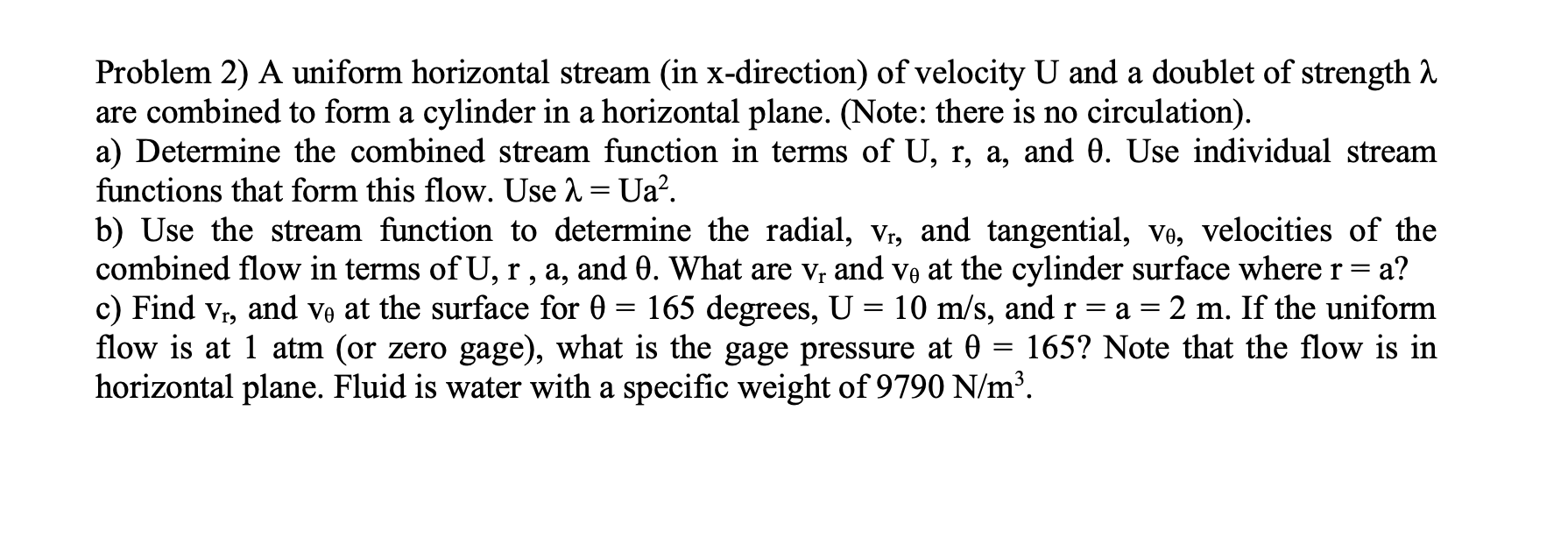 Solved Problem 2) A uniform horizontal stream (in | Chegg.com