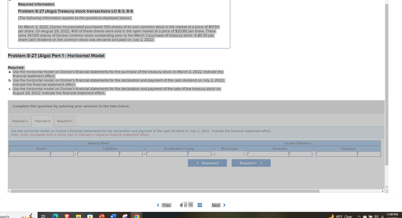 Solved Required information Problem 8-27 (Algo) Treasury | Chegg.com