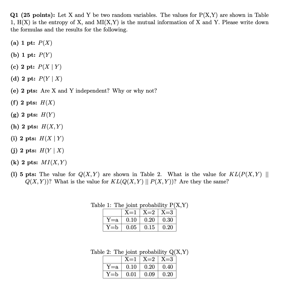 Solved Q1 (25 points): Let X and Y be two random variables. | Chegg.com
