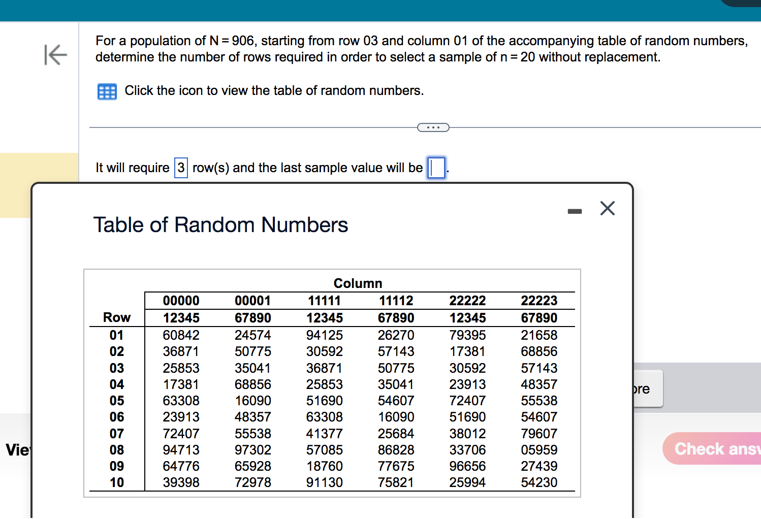 Solved For a population of N=906, starting from row 03 and | Chegg.com
