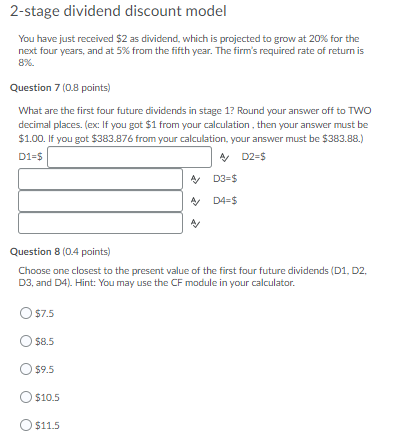 Solved 2-stage dividend discount model You have just | Chegg.com