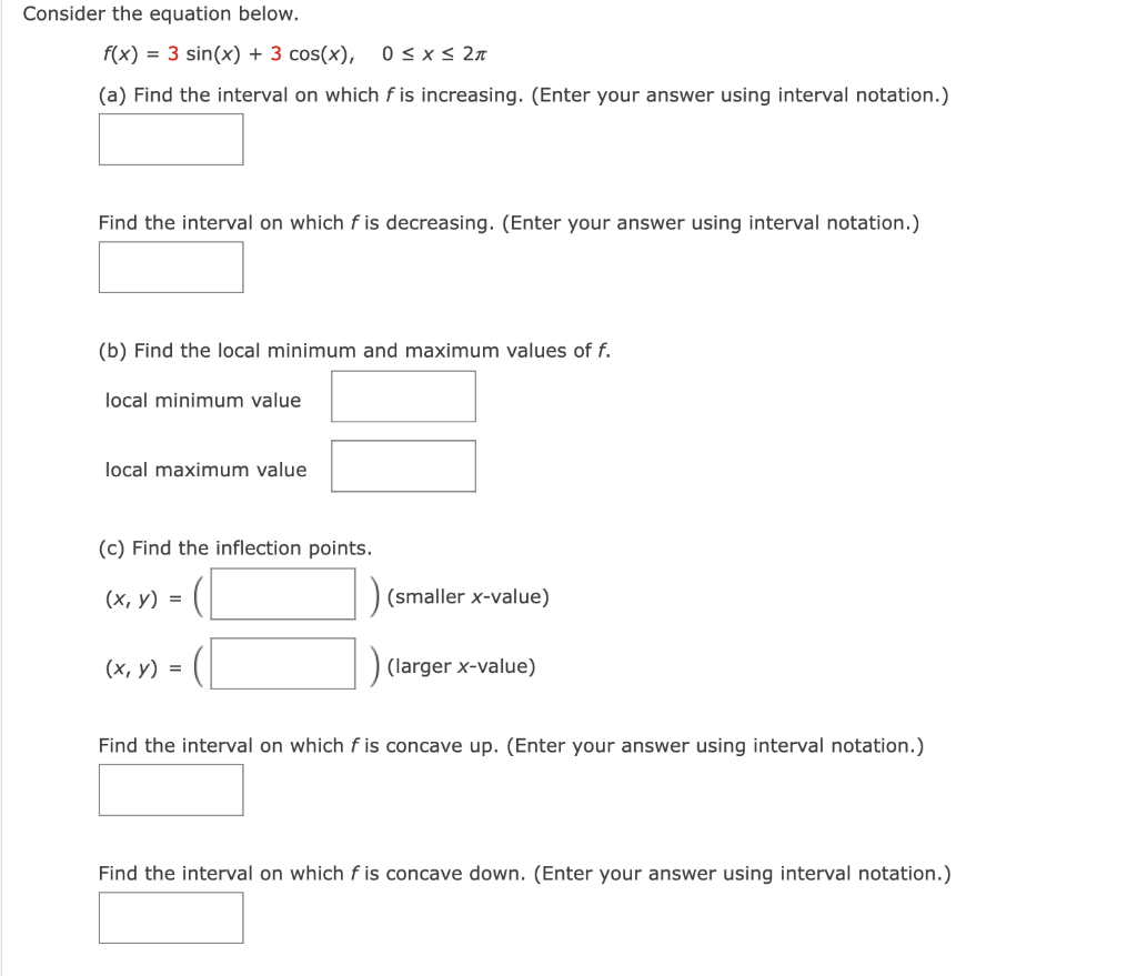 Solved Consider the equation below. f(x) = 3 sin(x) + 3 | Chegg.com