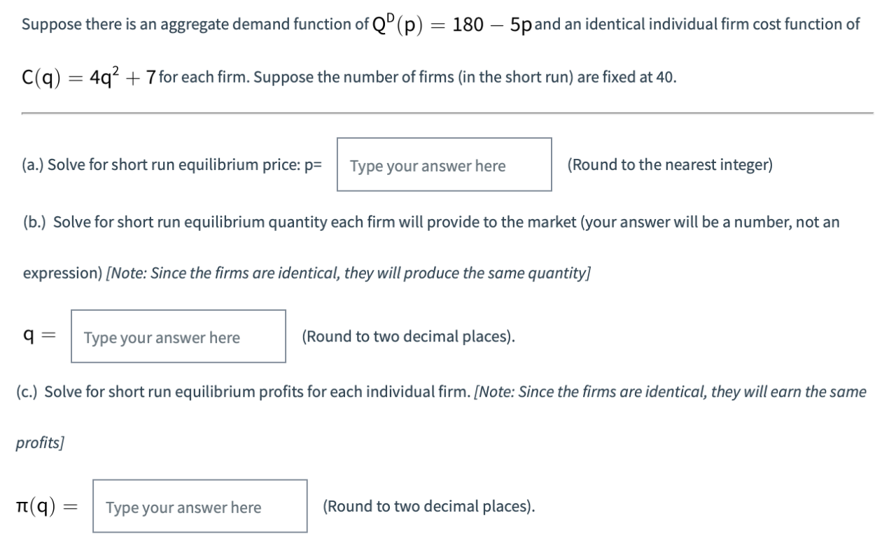Solved Suppose there is an aggregate demand function of | Chegg.com