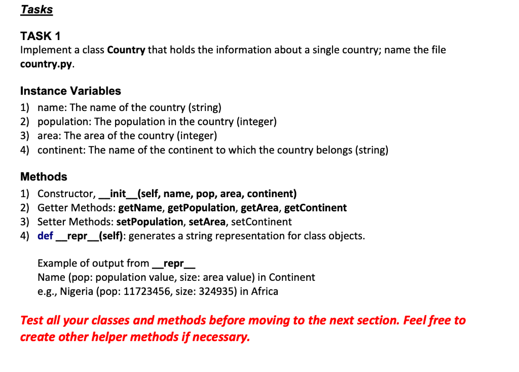 CS1026: Assignment 4: Country Classes Due: Thursday, | Chegg.com