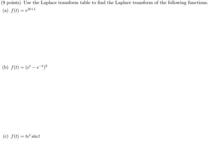 Solved (9 points) Use the Laplace transform table to find | Chegg.com