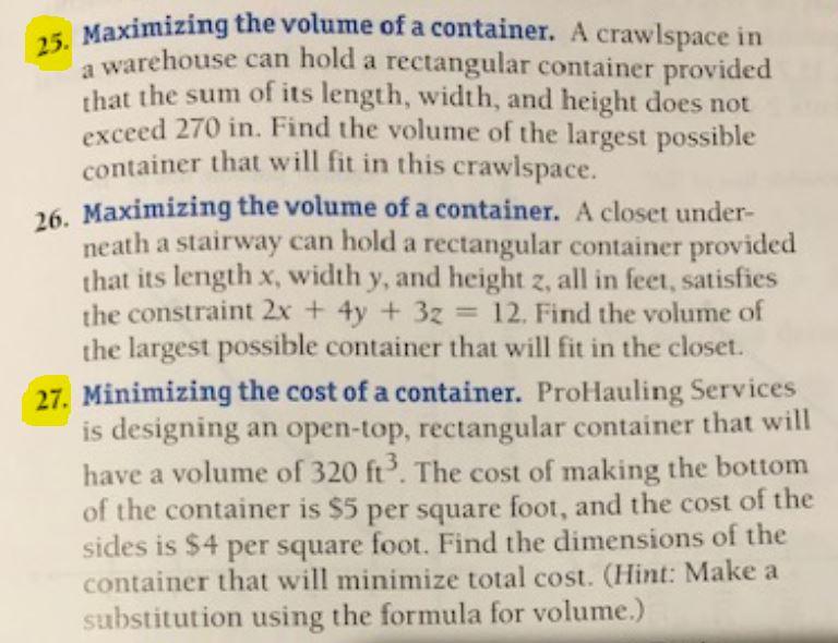 Solved a 25. Maximizing the volume of a container. A | Chegg.com