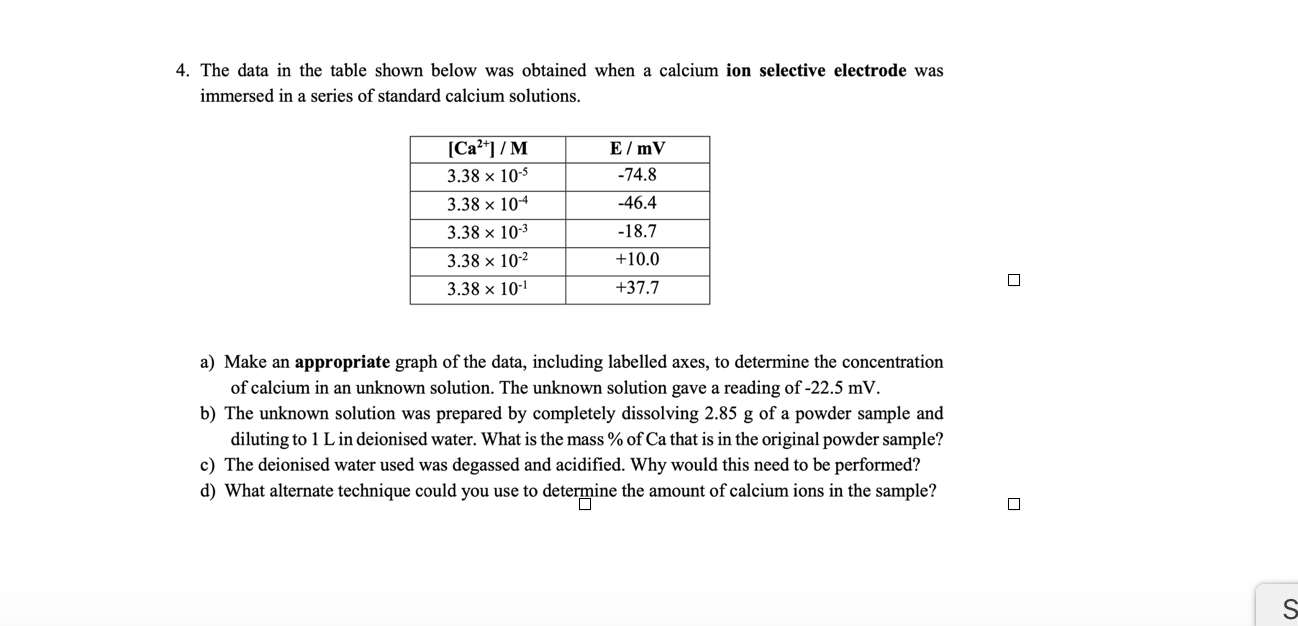 Solved 4. The data in the table shown below was obtained | Chegg.com
