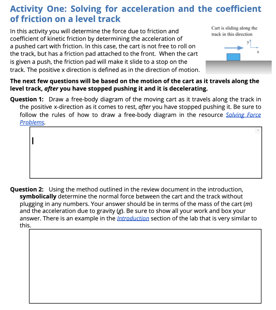 Solved Activity One: Solving for acceleration and the | Chegg.com