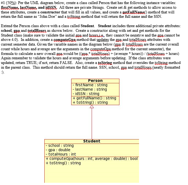 Solved #1 (50%): Per the UML diagram below, create a class | Chegg.com