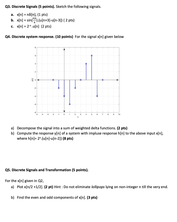 Solved Q3. Discrete Signals (5 points). Sketch the following | Chegg.com Solved Q3. Discrete Signals (5 points). Sketch the following | Chegg.com