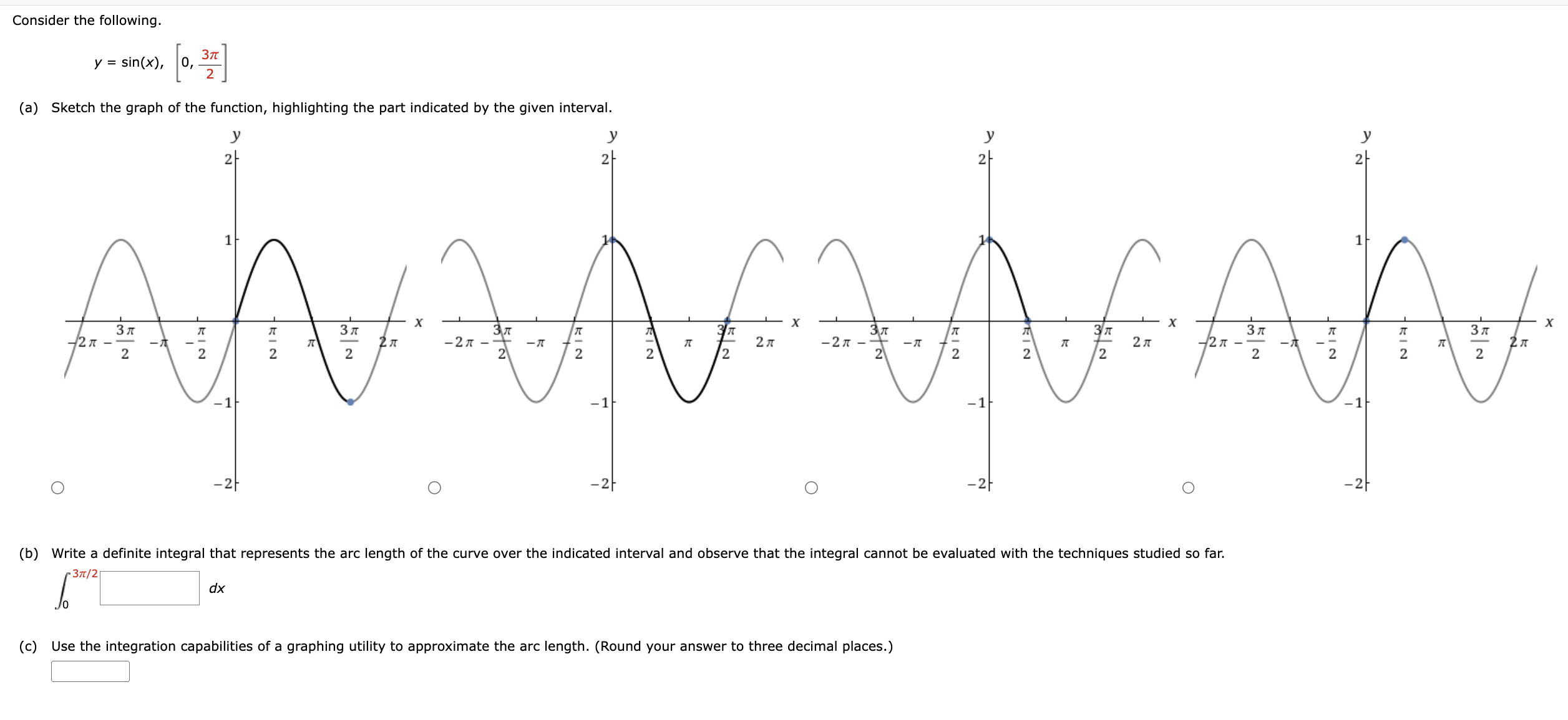 Consider the following. y=sin(x),[0,23π] (a) Sketch | Chegg.com