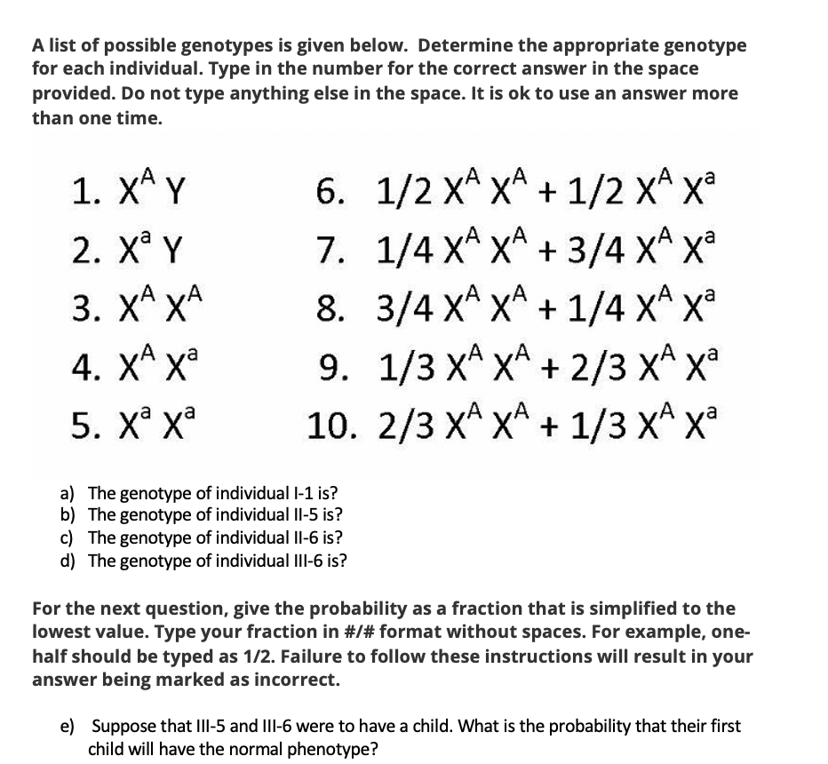 A list of possible genotypes is given below. | Chegg.com