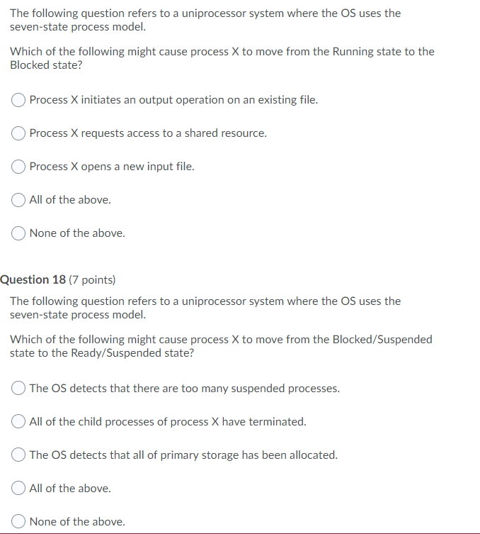Solved The following question refers to a uniprocessor | Chegg.com