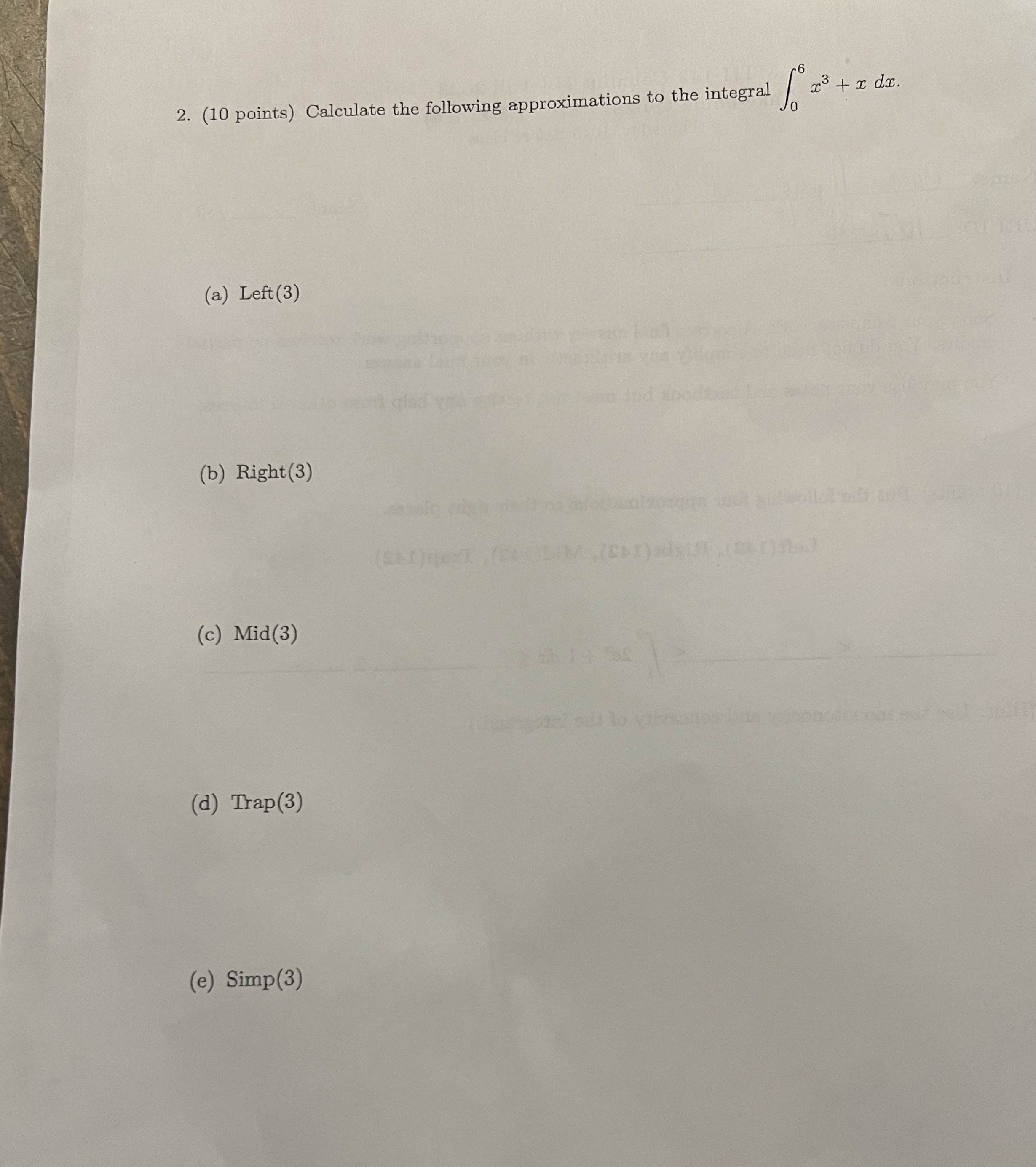 Solved 2. (10 points) Calculate the following approximations | Chegg.com