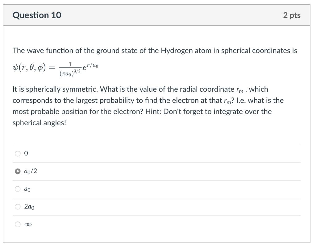 Solved The wave function of the ground state of the Hydrogen | Chegg.com