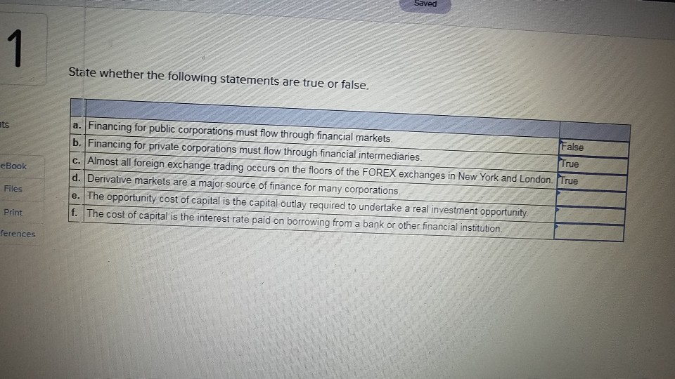 Solved Saved State whether the following statements are true | Chegg.com Solved Saved State whether the following statements are true | Chegg.com