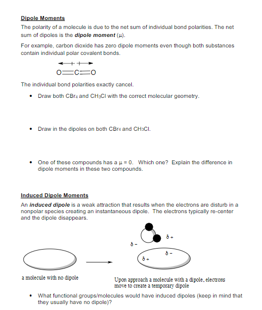 Solved Dipole Moments The polarity of a molecule is due to | Chegg.com