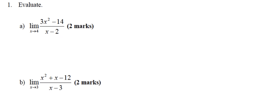 Solved 1. Evaluate. a) limx→4x−23x2−14 (2 b) | Chegg.com