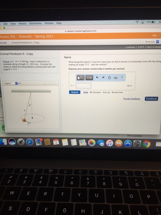 Solved A m = 0.300 kg mass is attached to a massless string | Chegg.com
