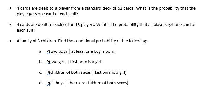 Solved 4 cards are dealt to a player from a standard deck of | Chegg.com