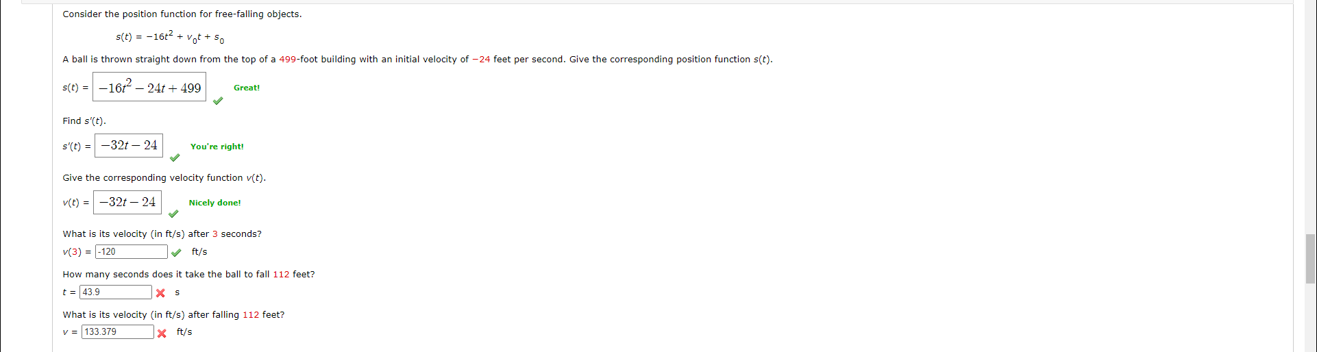 Solved Consider the position function for free-falling | Chegg.com