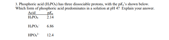 Solved 3. Phosphoric acid (H3PO4) has three dissociable | Chegg.com