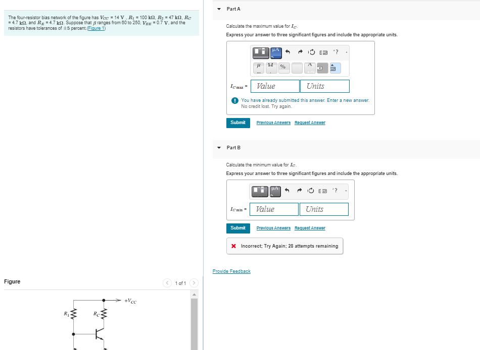 Solved The four-resistor bias network of the figure has VCC | Chegg.com